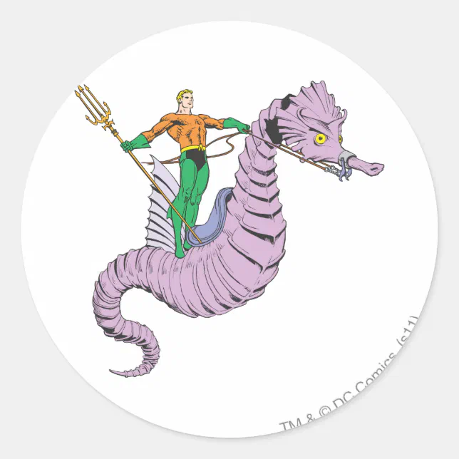 Aquaman Rides Seahorse Classic Round Sticker | Zazzle