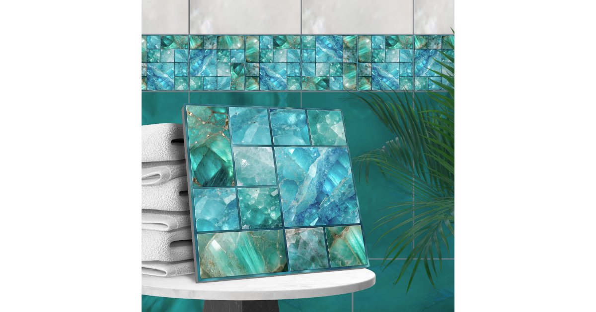 Aquamarine - Geometric collage Ceramic Tile | Zazzle