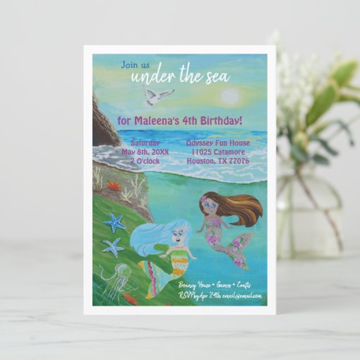 Aquamarine, Pink, Blue Mermaid Birthday Party Invitation | Zazzle