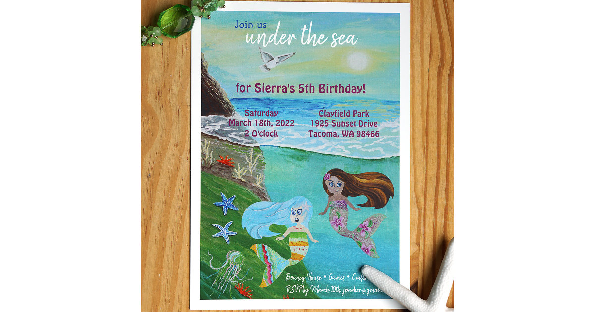 Aquamarine, Pink, Blue Mermaid Birthday Party Invitation | Zazzle