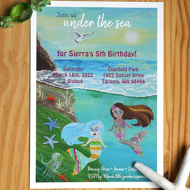 Aquamarine, Pink, Blue Mermaid Birthday Party Invitation | Zazzle