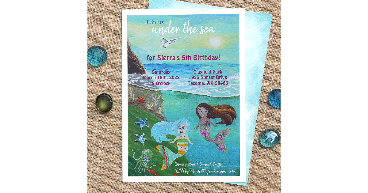 Aquamarine, Pink, Blue Mermaid Birthday Party Invitation | Zazzle