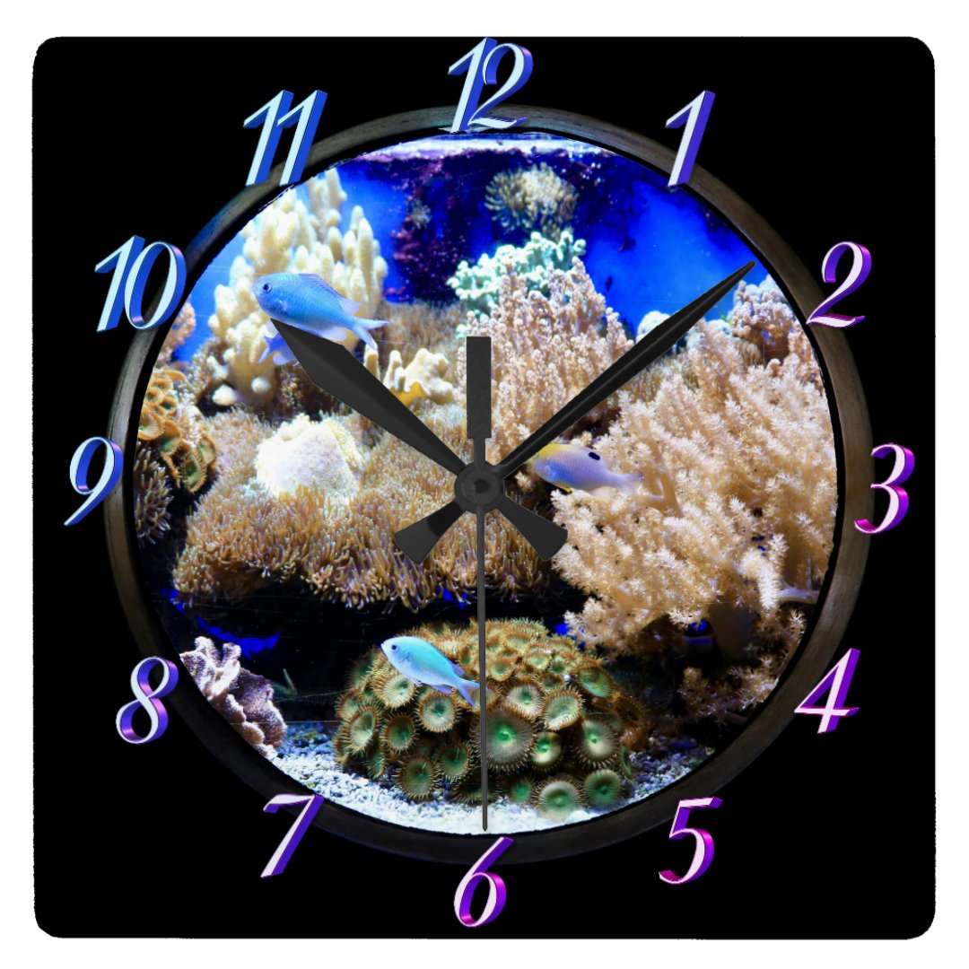 Aquarium Tropical fish and coral Square Wall Clock | Zazzle