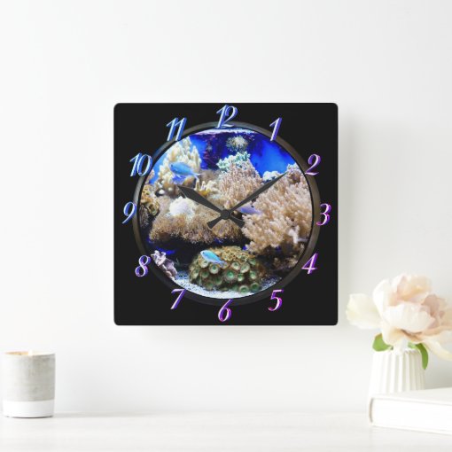 Aquarium Tropical fish and coral Square Wall Clock | Zazzle