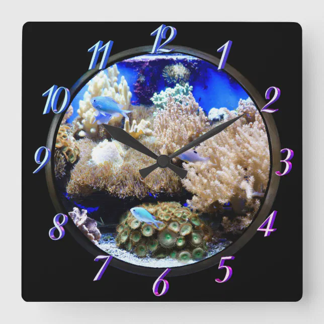 Aquarium Tropical fish and coral Square Wall Clock | Zazzle