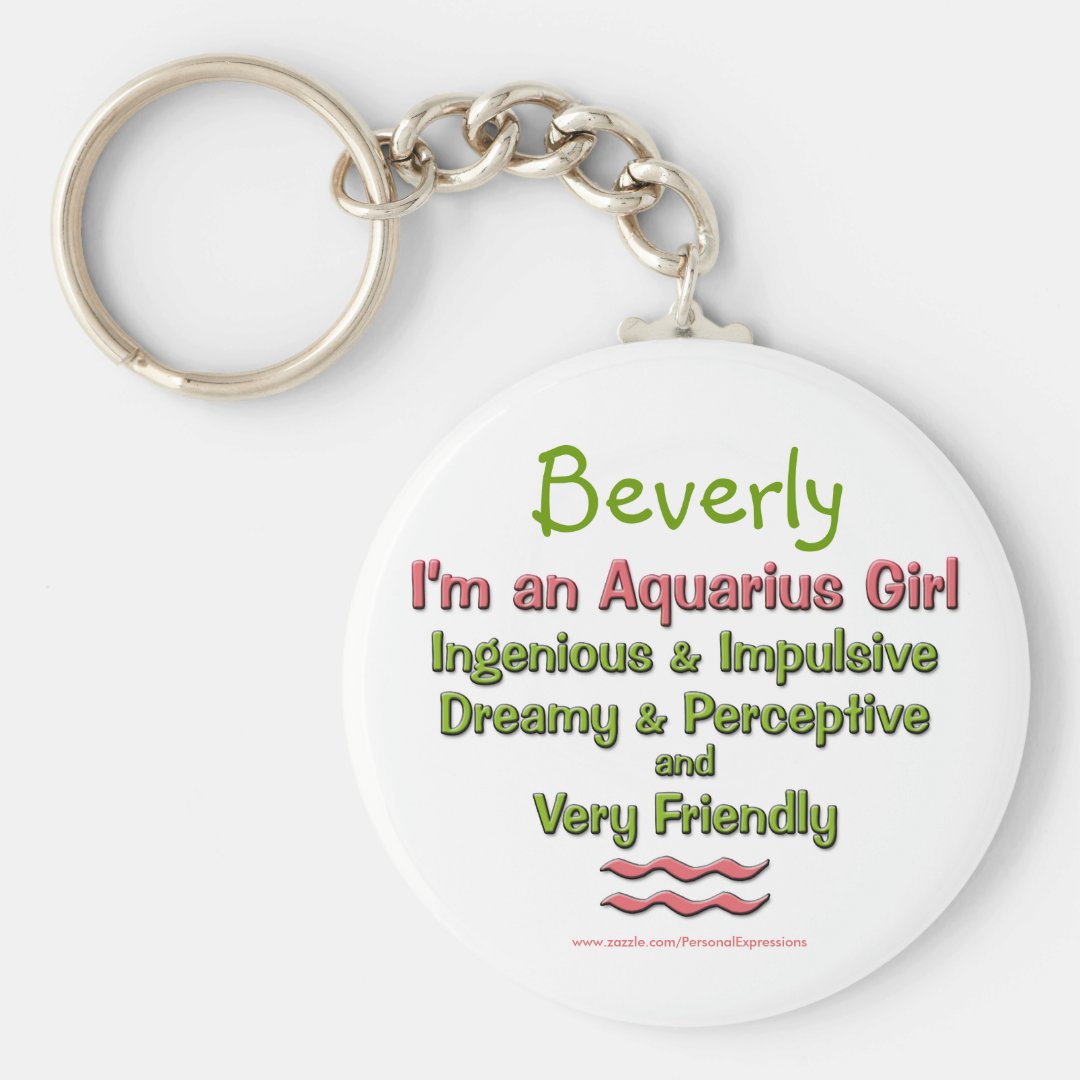Aquarius for Girls in Pink and Green Zodiac Keychain | Zazzle