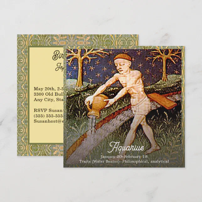 Aquarius Water Bearer Zodiac Sign Birthday Party Invitation | Zazzle