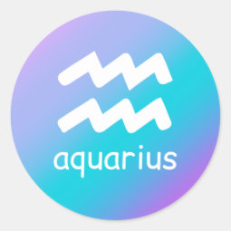 Aquarius Zodiac Astrology Star Sign Blue Purple Classic Round Sticker ...