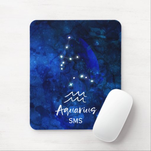 Aquarius Zodiac Constellation Blue Galaxy Monogram Mouse Pad | Zazzle