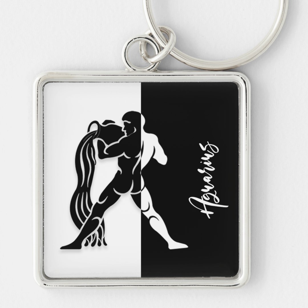 Aquarius Zodiac Sign, Black & White Keychain | Zazzle