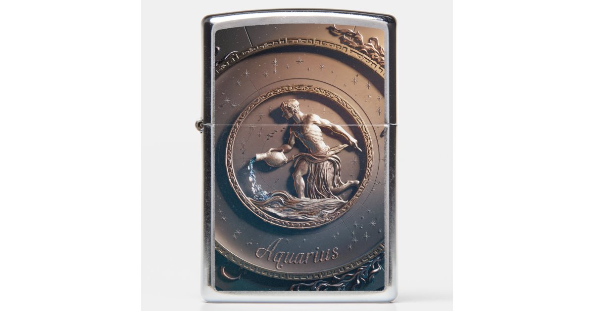 Aquarius Zodiac Sign Metal Emblem #2 Zippo Lighter | Zazzle