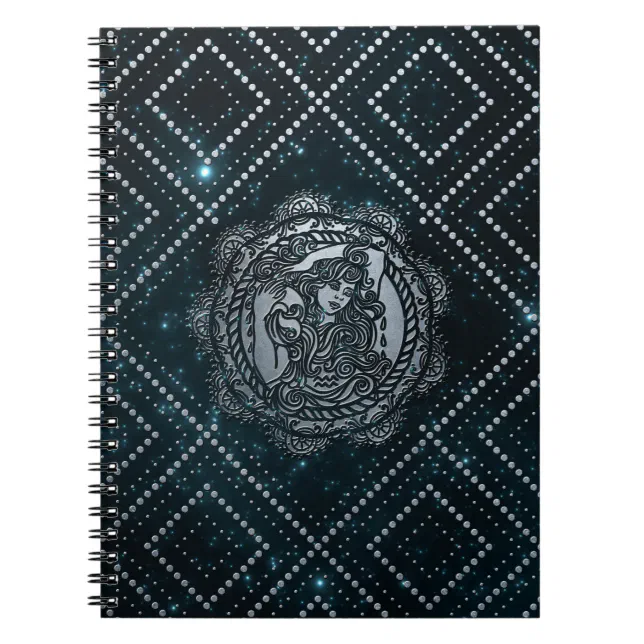 Aquarius Zodiac Silver Embossed on the Star sky Notebook | Zazzle