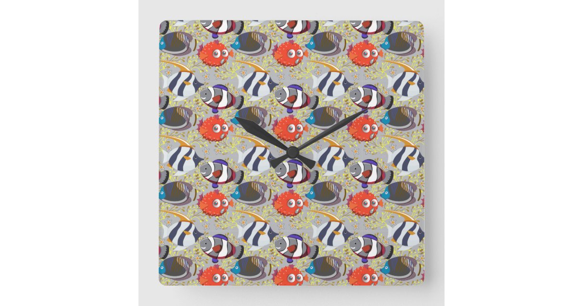 Aquatic animals pattern | ocean underwater life 40 square wall clock ...