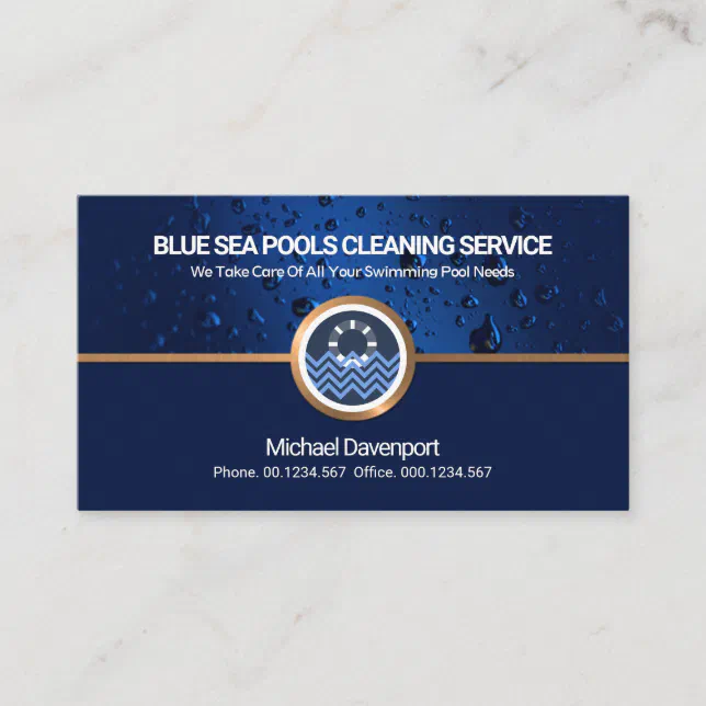Aquatic Blue Waters Gold Border Swimming Pool Business Card | Zazzle
