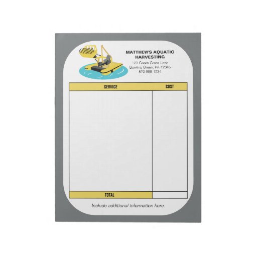 Aquatic Harvesting Business Receipt Invoice Notepad | Zazzle