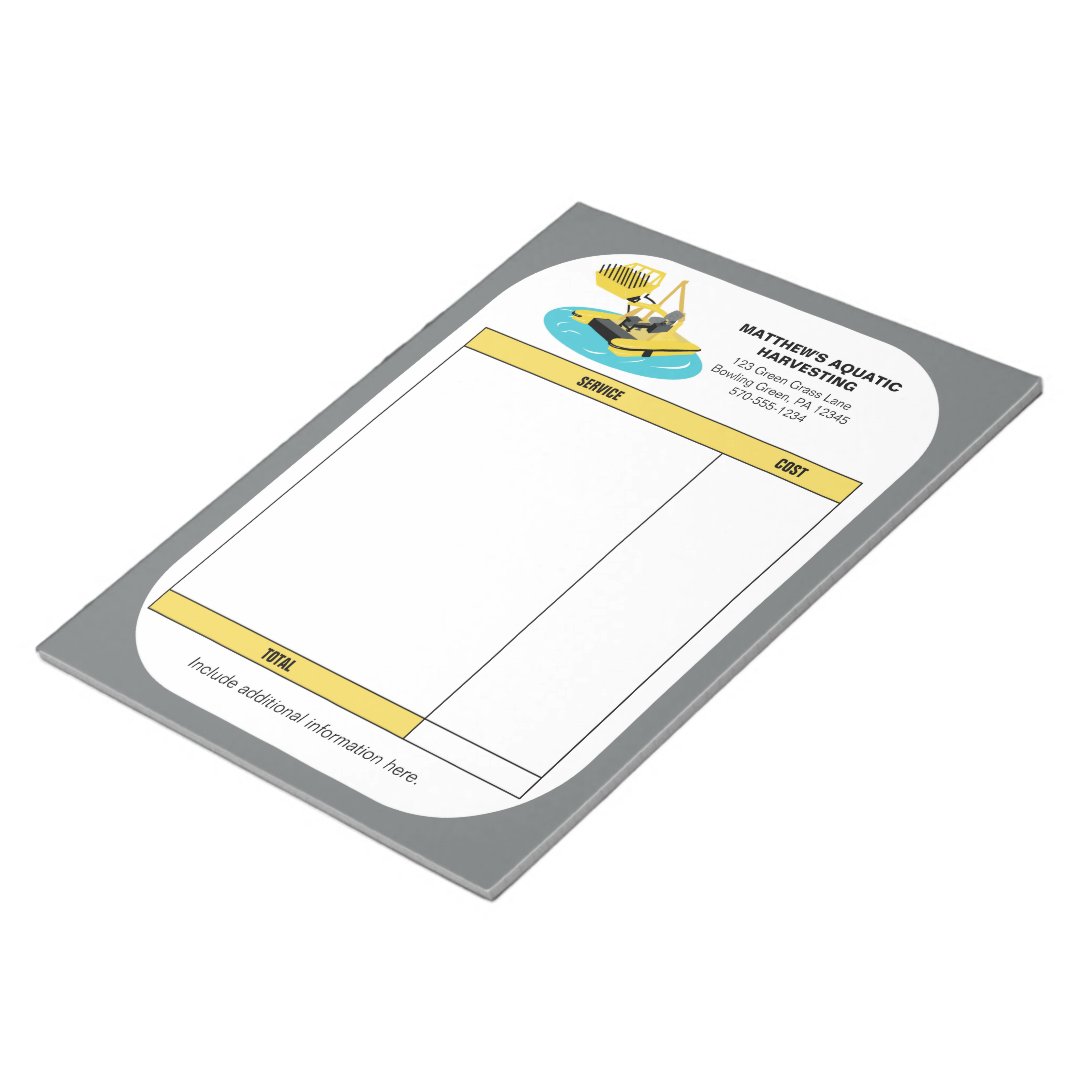 Aquatic Harvesting Business Receipt Invoice Notepad | Zazzle