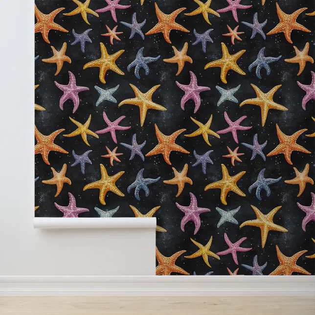 Aquatic Starfish Sea Creature Drawing Pattern Wallpaper | Zazzle
