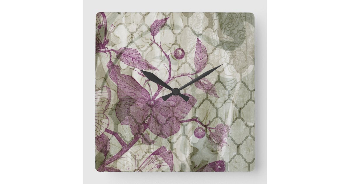 Arabesque Butterflies III Square Wall Clock | Zazzle