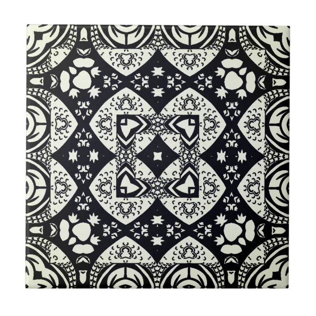 Arabesque Mosaic Tile Pattern Black and White | Zazzle