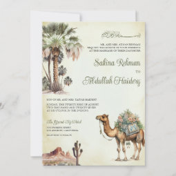 Arabian Palm Desert Camel QR Code Muslim Wedding Invitation | Zazzle