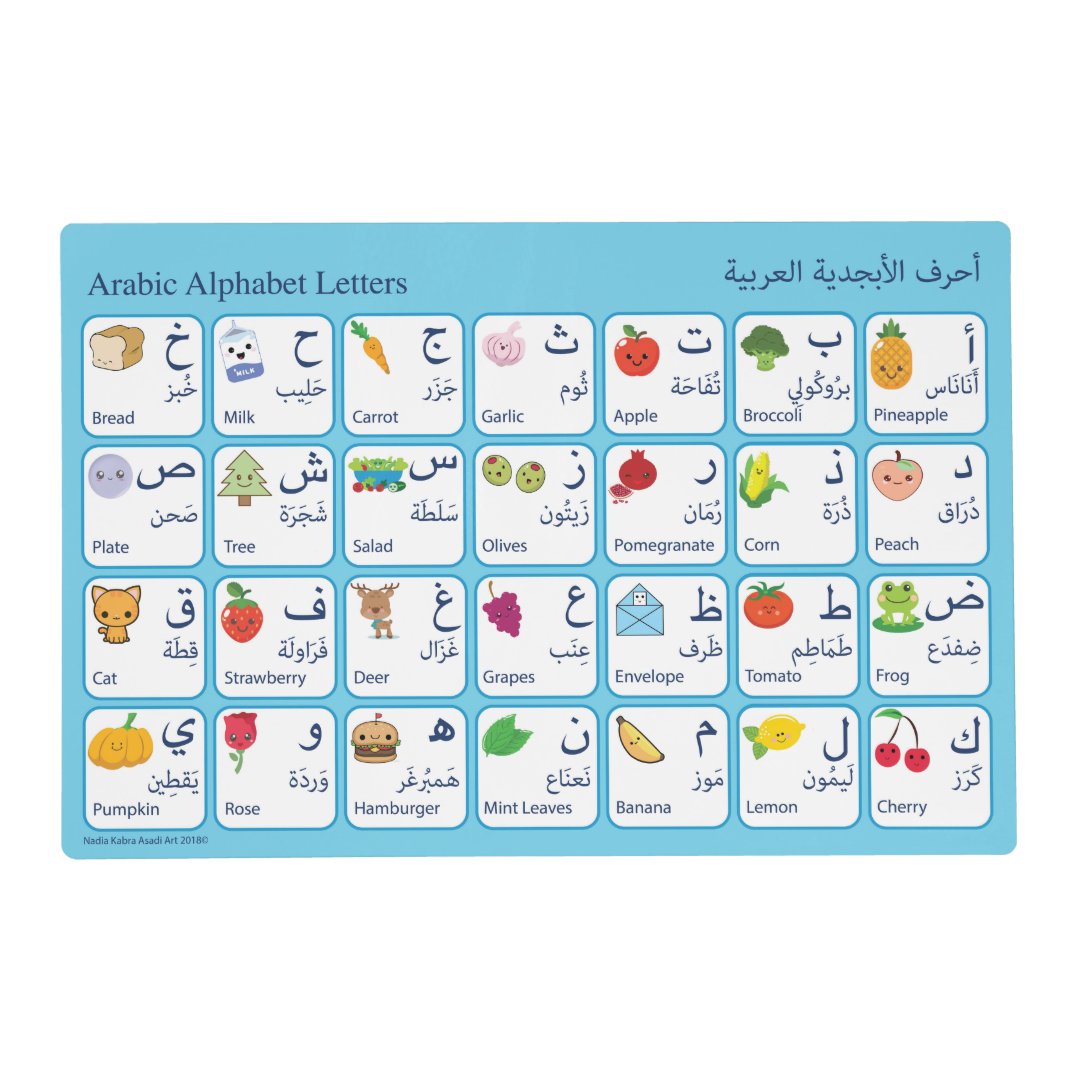 Arabic Alphabet Placemat for kids | Zazzle