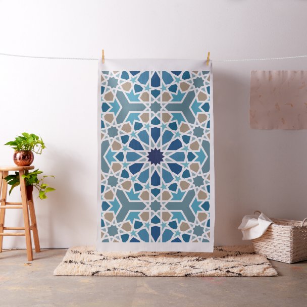 Blue & purple Moroccan geometric pattern Fabric | Zazzle