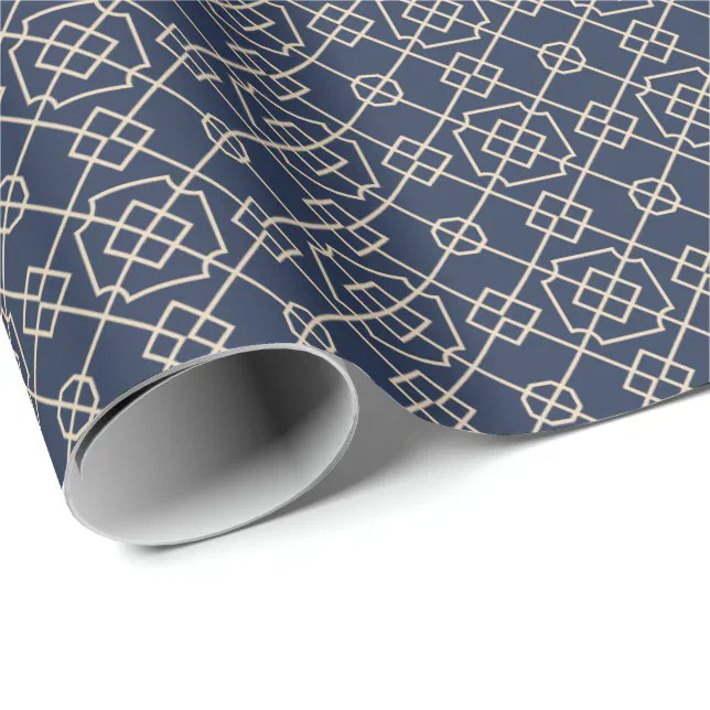 Arabic Geometric | Navy Blue Gold Wrapping Paper | Zazzle