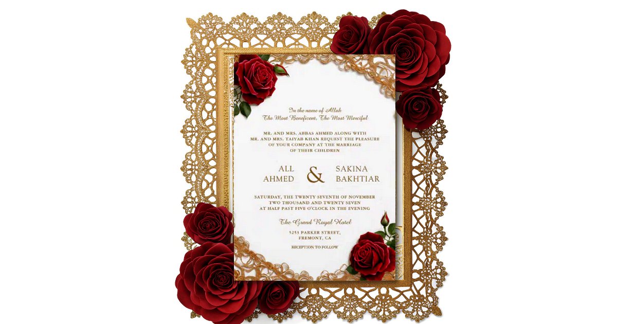 Arabic Roses Gold Elegant Floral Design Wedding Invitation | Zazzle