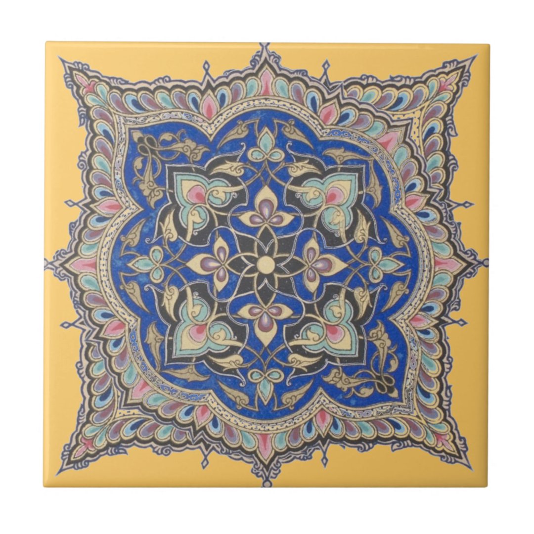 Arabic Tile Yellow Middle Eastern Blue Gold Design | Zazzle