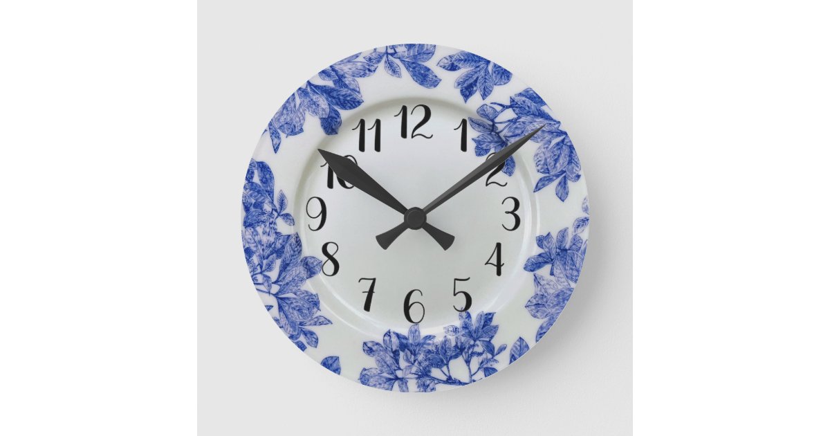Arbor Blue Leaves Wall Clock | Zazzle