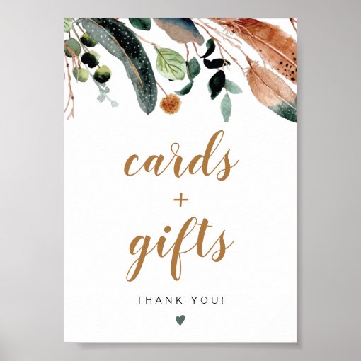 ARBOR Bohemian Feather Greenery Cards and Gifts Poster | Zazzle