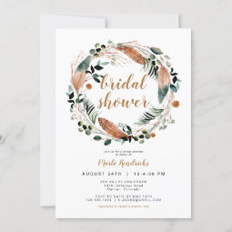 Arbor - Bohemian Feather Greenery Wreath Bridal Invitation | Zazzle
