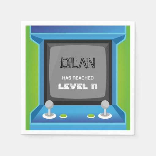 Arcade birthday, gamer birthday invitation napkins | Zazzle