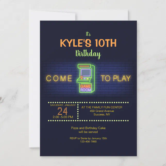 Arcade Birthday Party Invitation | Zazzle