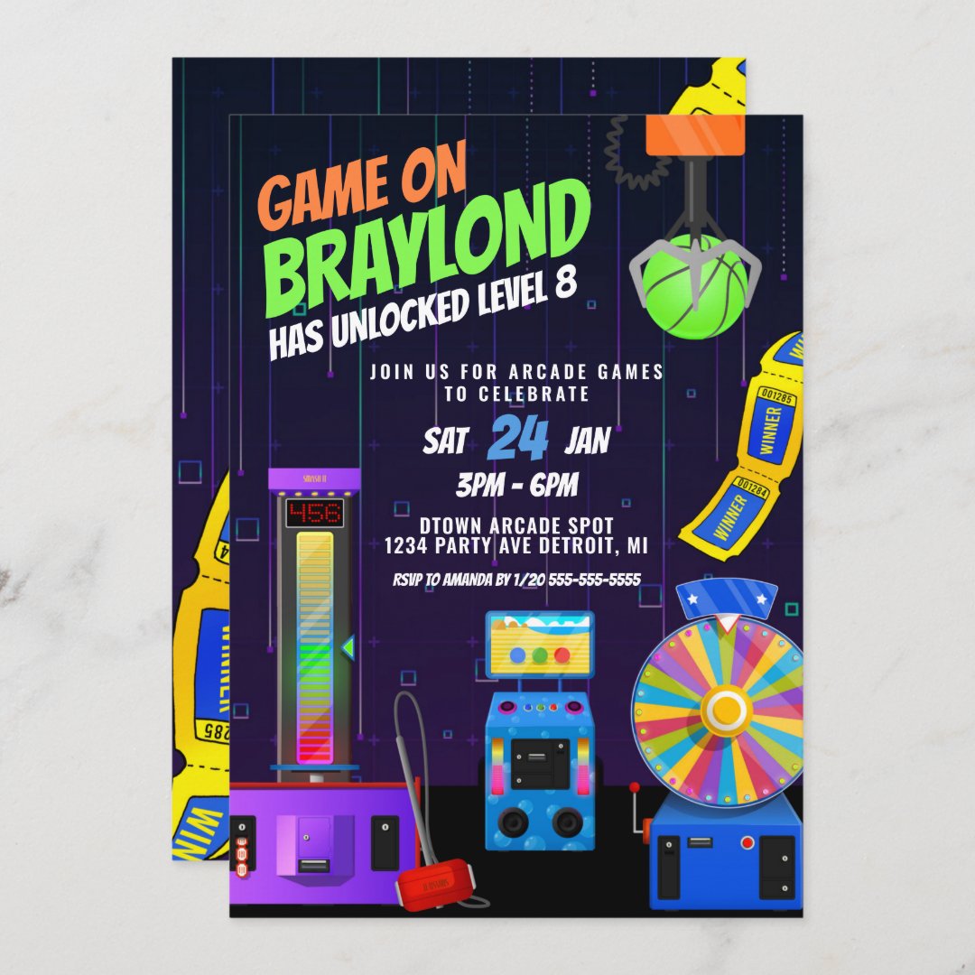 Arcade Birthday Party Invitation | Zazzle