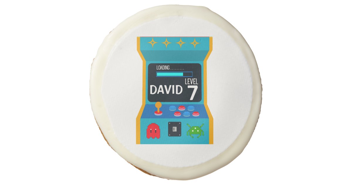 Arcade Game Birthday Boy Party Level Up Sugar Cookie | Zazzle