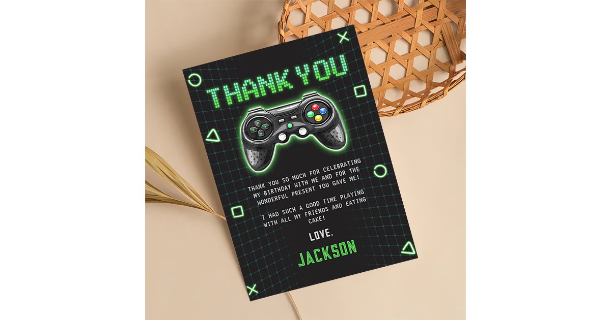 Arcade Game Kids Birthday Thank You Card | Zazzle