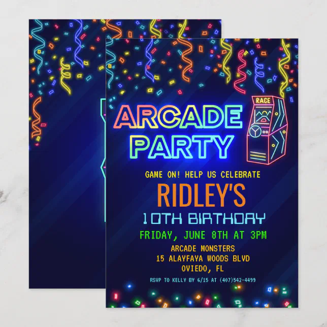 Arcade Party Birthday Invitation | Zazzle