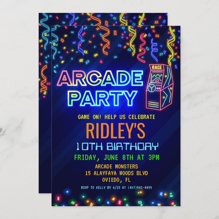 Arcade Party Birthday Invitation | Zazzle