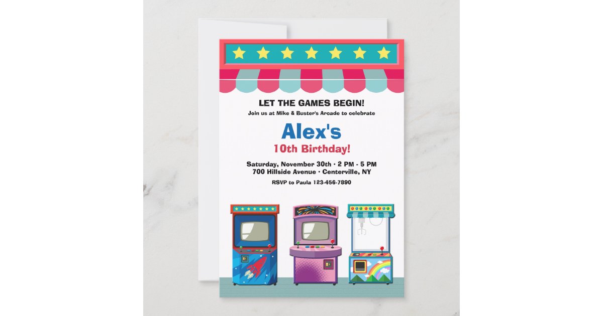 Arcade Room Birthday Party Invitation | Zazzle