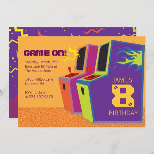 Arcade Video Game Birthday Party Invitations | Zazzle
