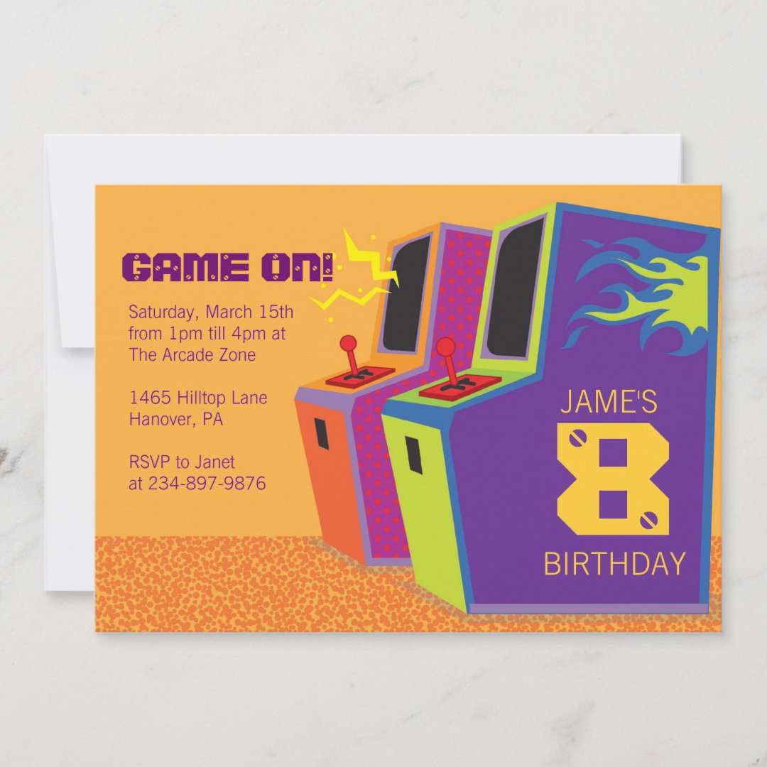 Arcade Video Game Birthday Party Invitations | Zazzle