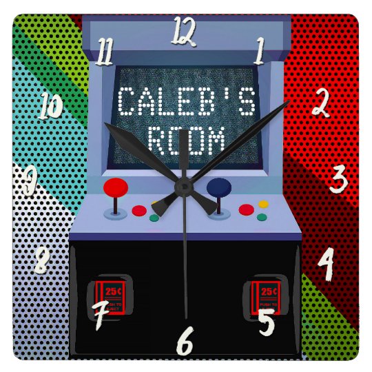 Arcade Video Game Joystick Personalized Bedroom Square Wall Clock ...