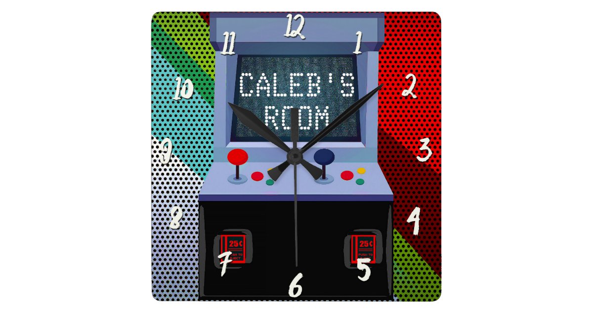 Arcade Video Game Joystick Personalized Bedroom Square Wall Clock ...