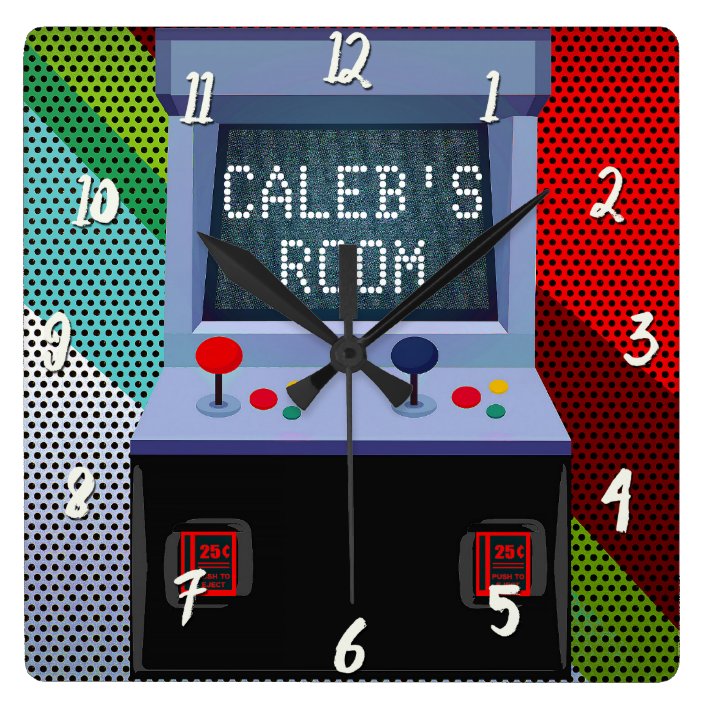 Arcade Video Game Joystick Personalized Bedroom Square Wall Clock ...
