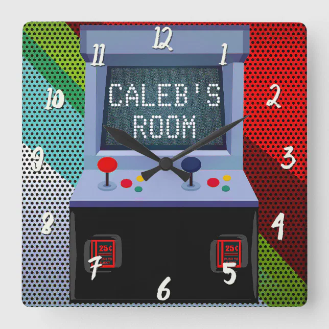 Arcade Video Game Joystick Personalized Bedroom Square Wall Clock | Zazzle
