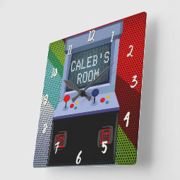 Arcade Video Game Joystick Personalized Bedroom Square Wall Clock | Zazzle