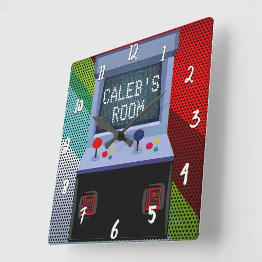 Arcade Video Game Joystick Personalized Bedroom Square Wall Clock | Zazzle