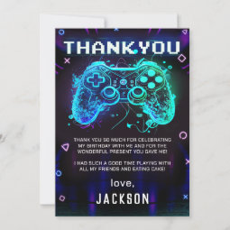 Arcade Video Game Kids Birthday Thank You Card | Zazzle