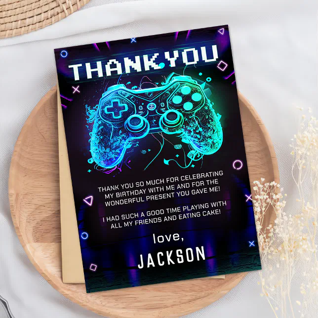 Arcade Video Game Kids Birthday Thank You Card | Zazzle